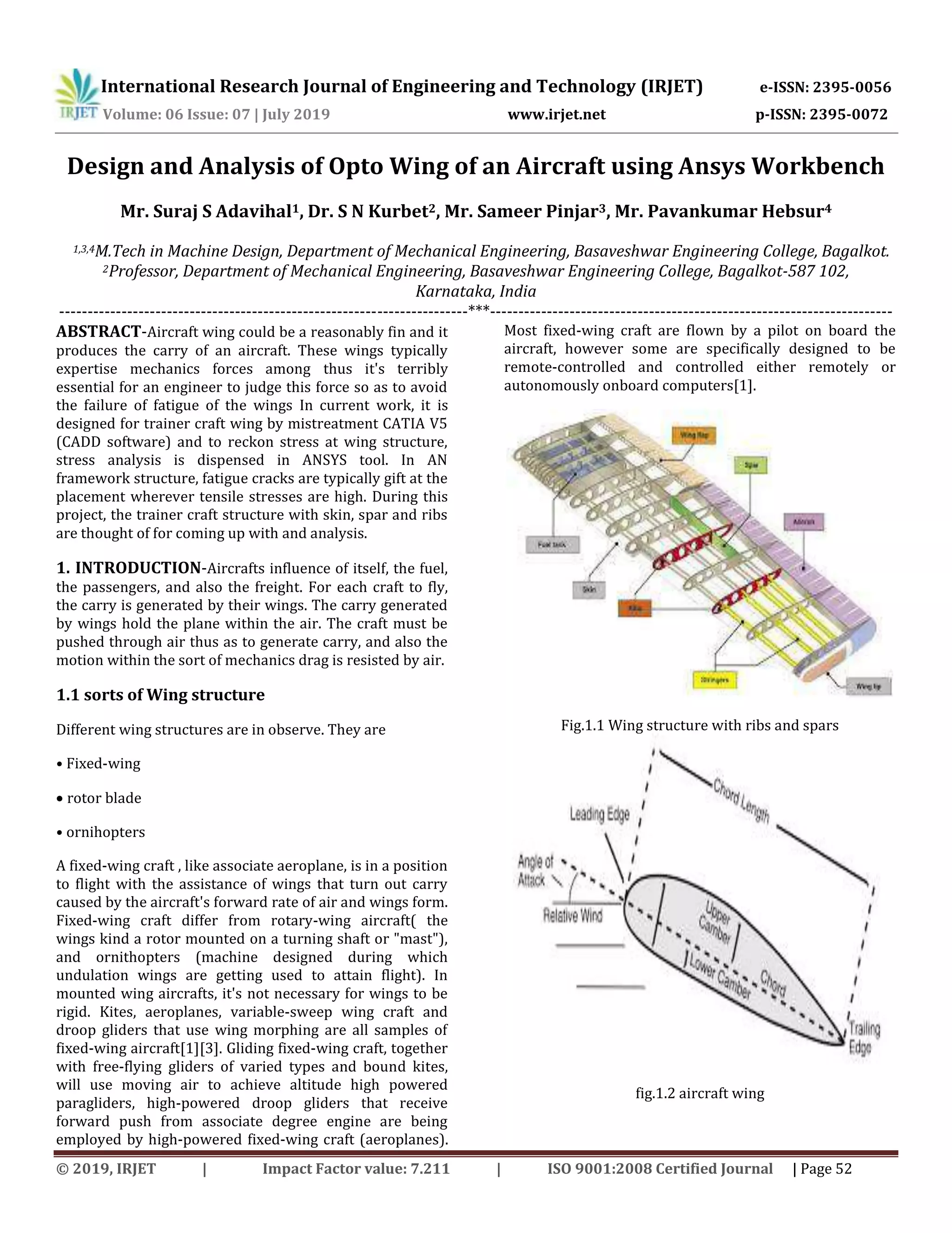 IRJET- Design and Analysis of Opto Wing of an Aircraft using Ansys ...