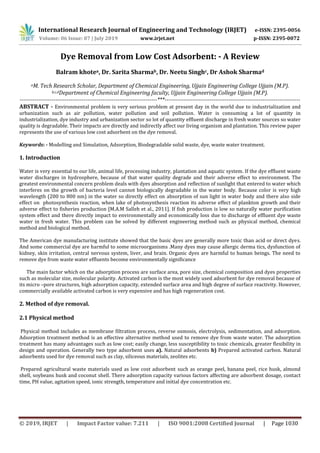 IRJET- Dye Removal from Low Cost Adsorbent :- A Review | PDF
