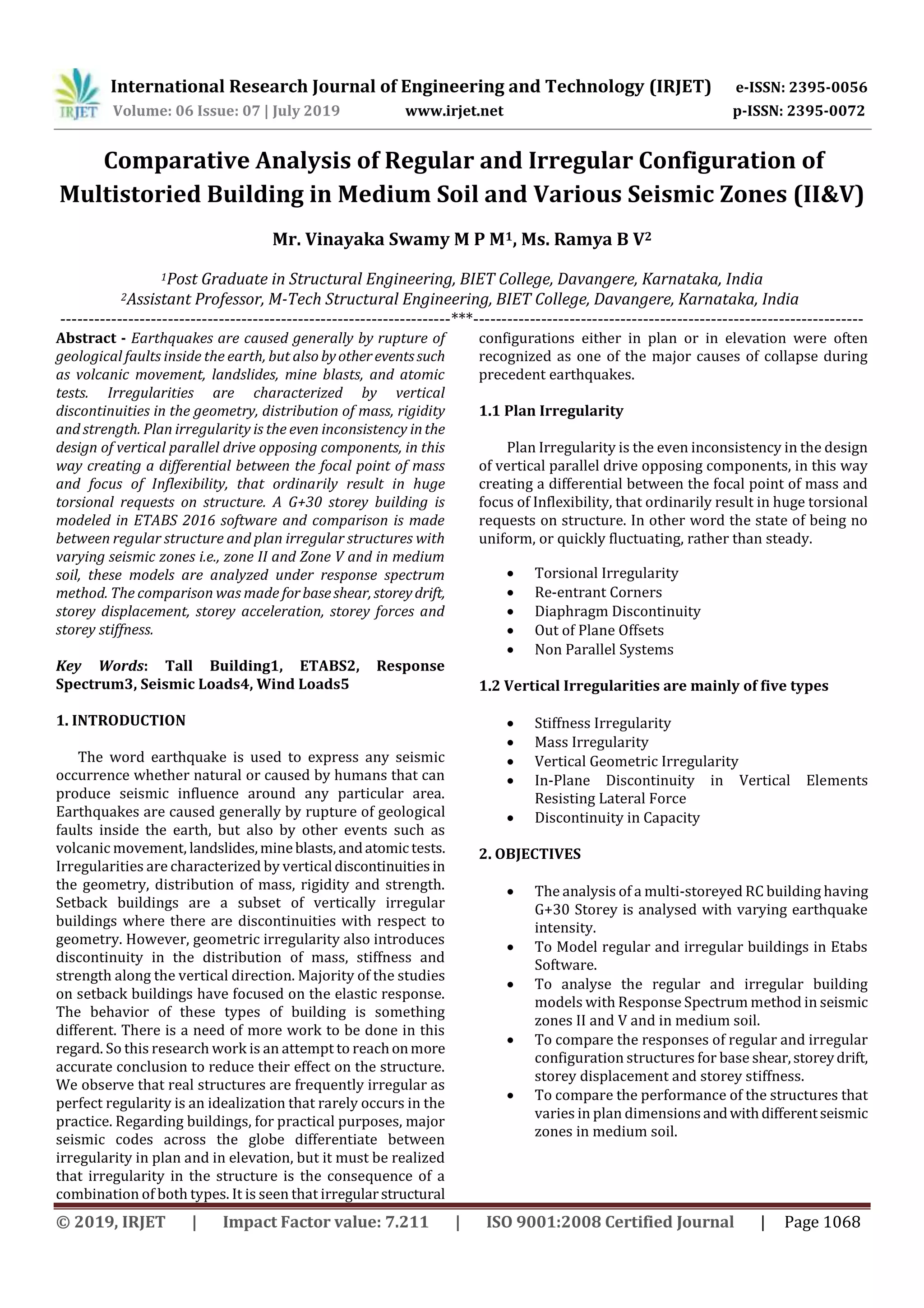 IRJET- Comparative Analysis of Regular and Irregular Configuration of Multistoried Building in ...