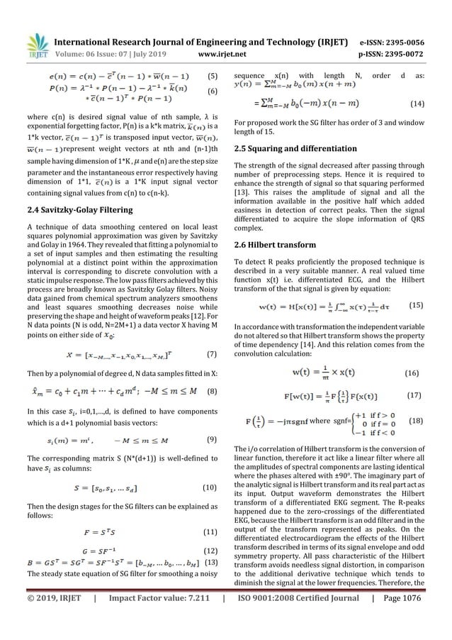 IRJET- R Peak Detection with Diagnosis of Arrhythmia using Adaptive Filter and Hilbert Transform ...