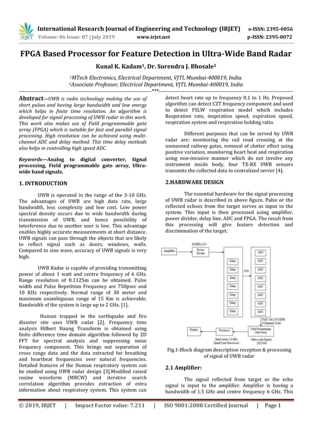 IRJET- FPGA based Processor for Feature Detection in Ultra-Wide Band Radar | PDF