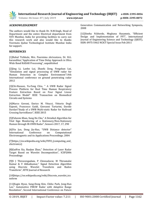 IRJET- FPGA based Processor for Feature Detection in Ultra-Wide Band Radar | PDF