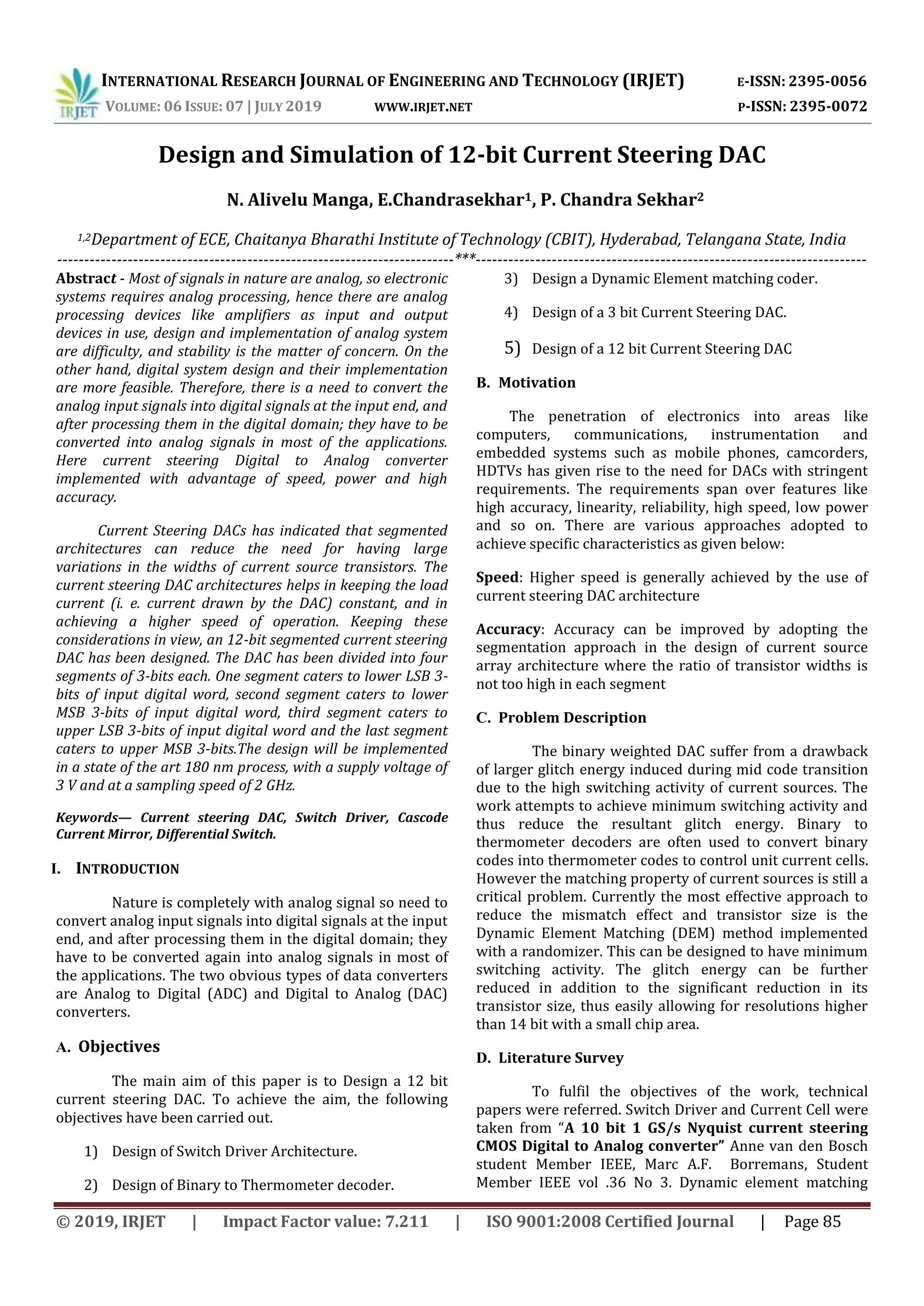 IRJET- Design and Simulation of 12-Bit Current Steering DAC | PDF