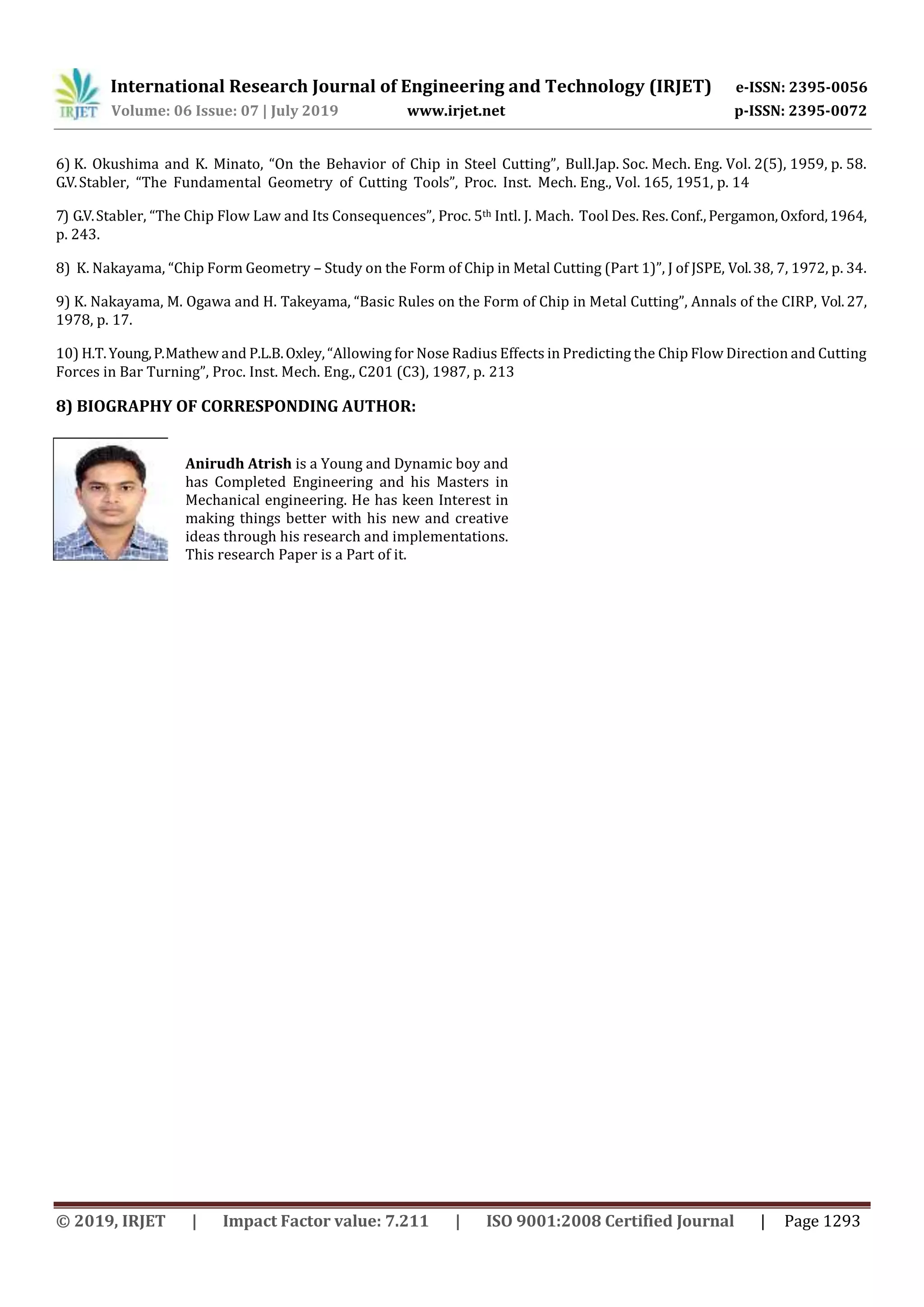 Irjet Manufacturing Technology Optimization Of Machining Performance