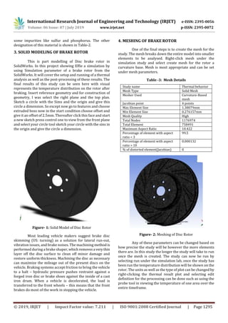 IRJET- Thermal Behavior of Disc Brake Rotor using Finite Element Analysis | PDF