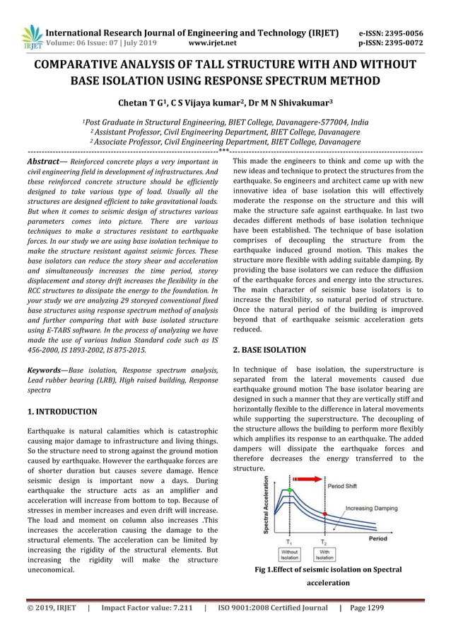 IRJET- Comparative Analysis of Tall Structure with and without Base Isolation using Response ...