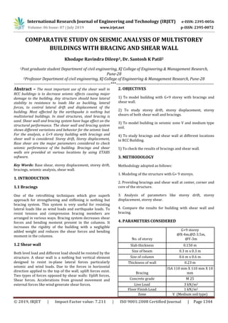 IRJET- Comparative Study on Seismic Analysis of Multistorey Buildings with Bracing and Shear ...
