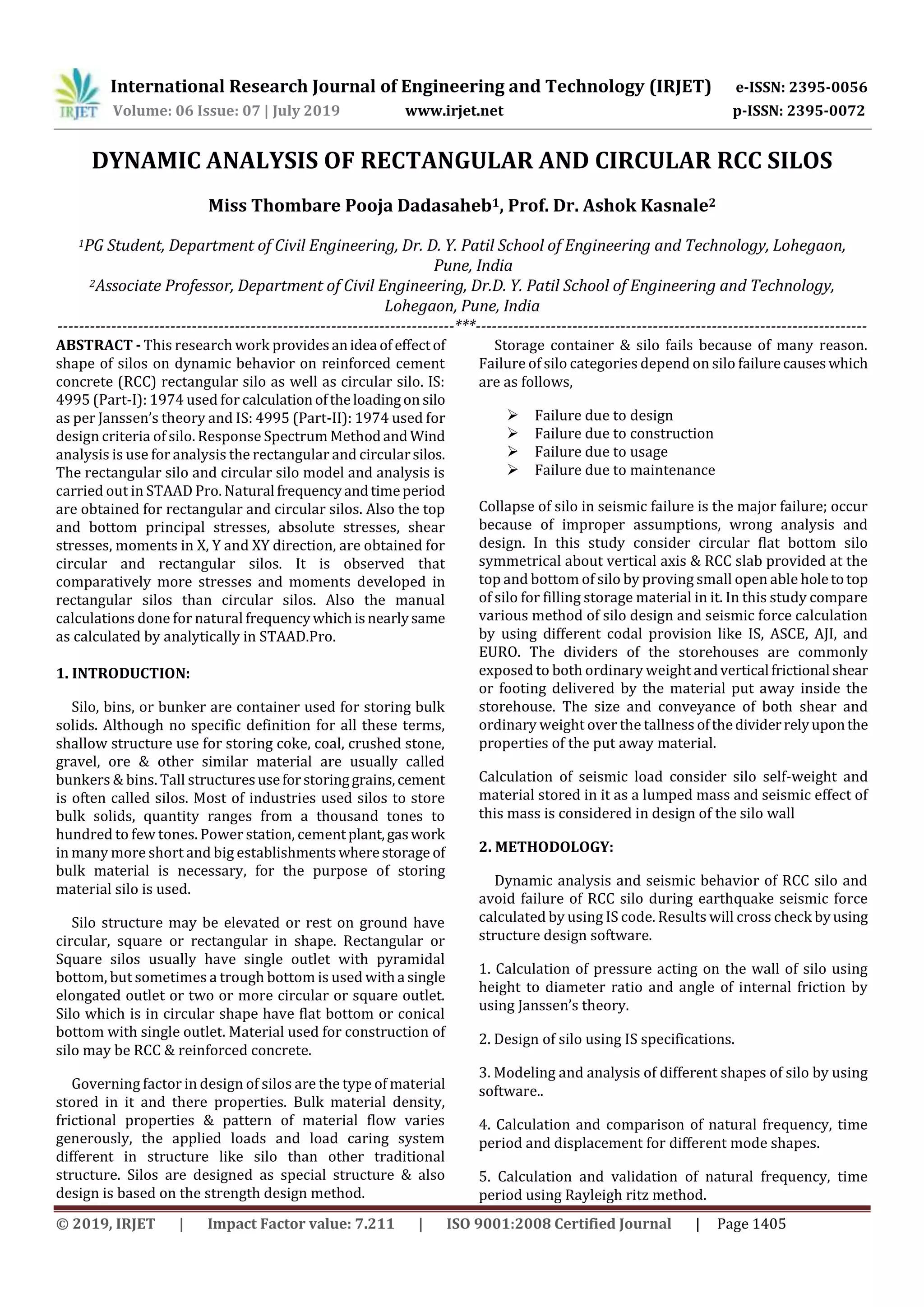 IRJET- Dynamic Analysis of Rectangular and Circular RCC Silos | PDF