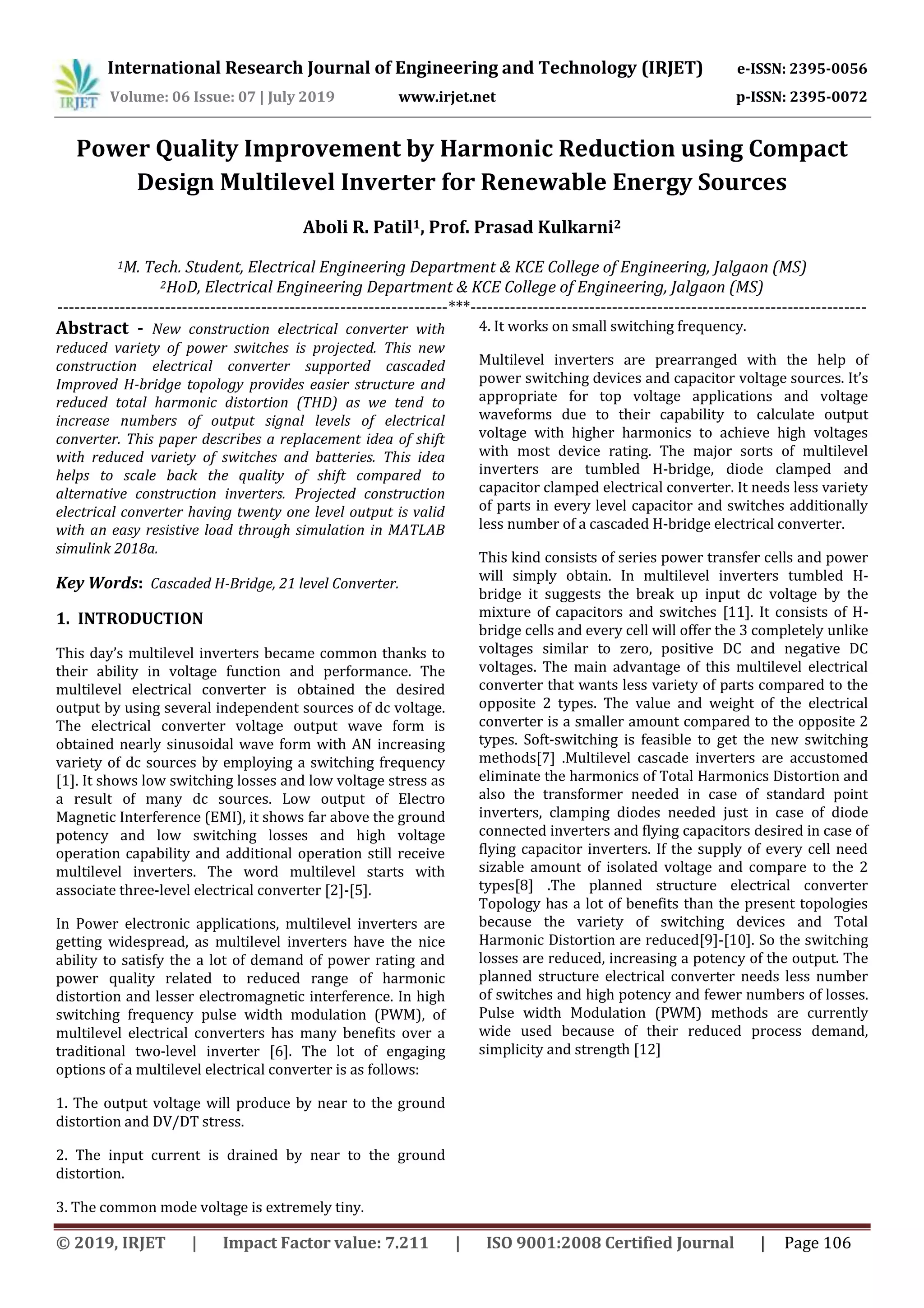 IRJET- Power Quality Improvement by Harmonic Reduction using Compact ...