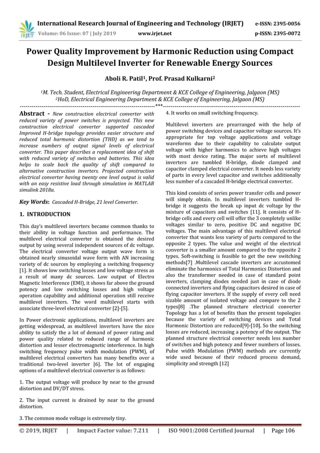 IRJET- Power Quality Improvement by Harmonic Reduction using Compact Design Multilevel Inverter ...