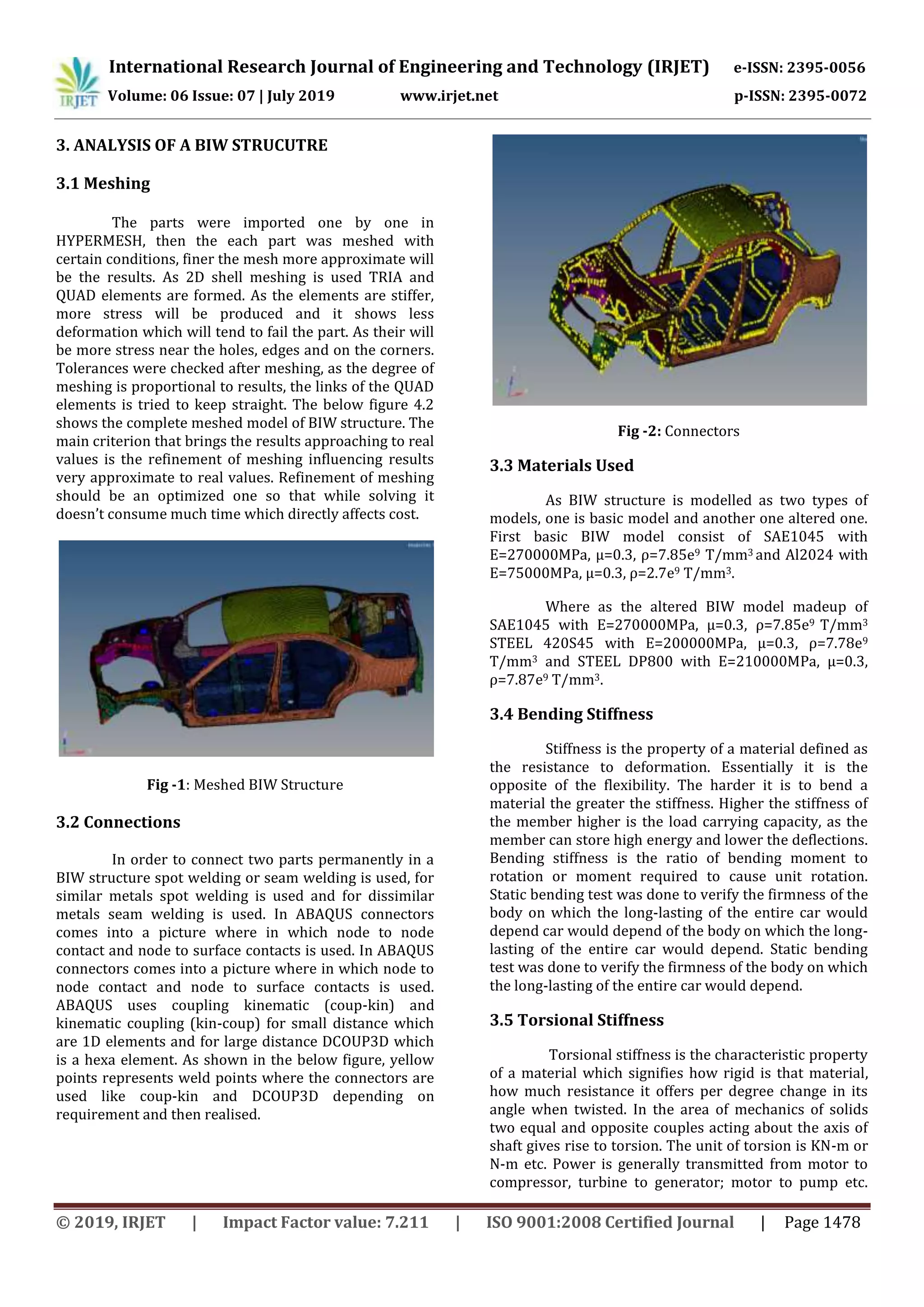 IRJET- Finite Element Analysis of Car Structure for Bending and ...