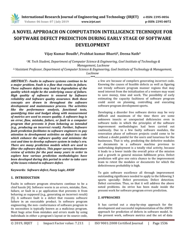 IRJET- A Novel Approach on Computation Intelligence Technique for Software Defect Prediction ...