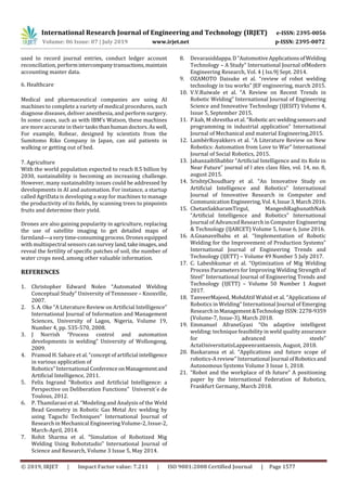 IRJET- An Investigation of Application of Artificial Intelligence in Robotic | PDF