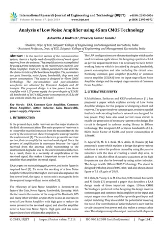 IRJET- Analysis of Low Noise Amplifier using 45nm CMOS Technology | PDF