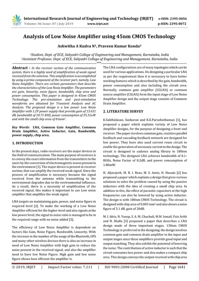 IRJET- Analysis of Low Noise Amplifier using 45nm CMOS Technology | PDF
