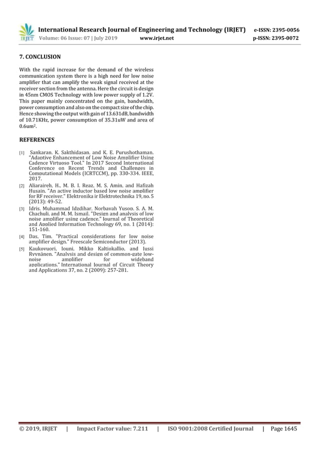 IRJET- Analysis of Low Noise Amplifier using 45nm CMOS Technology | PDF