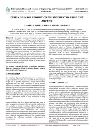 IRJET- Design of Image Resolution Enhancement by using DWT and SWT | PDF