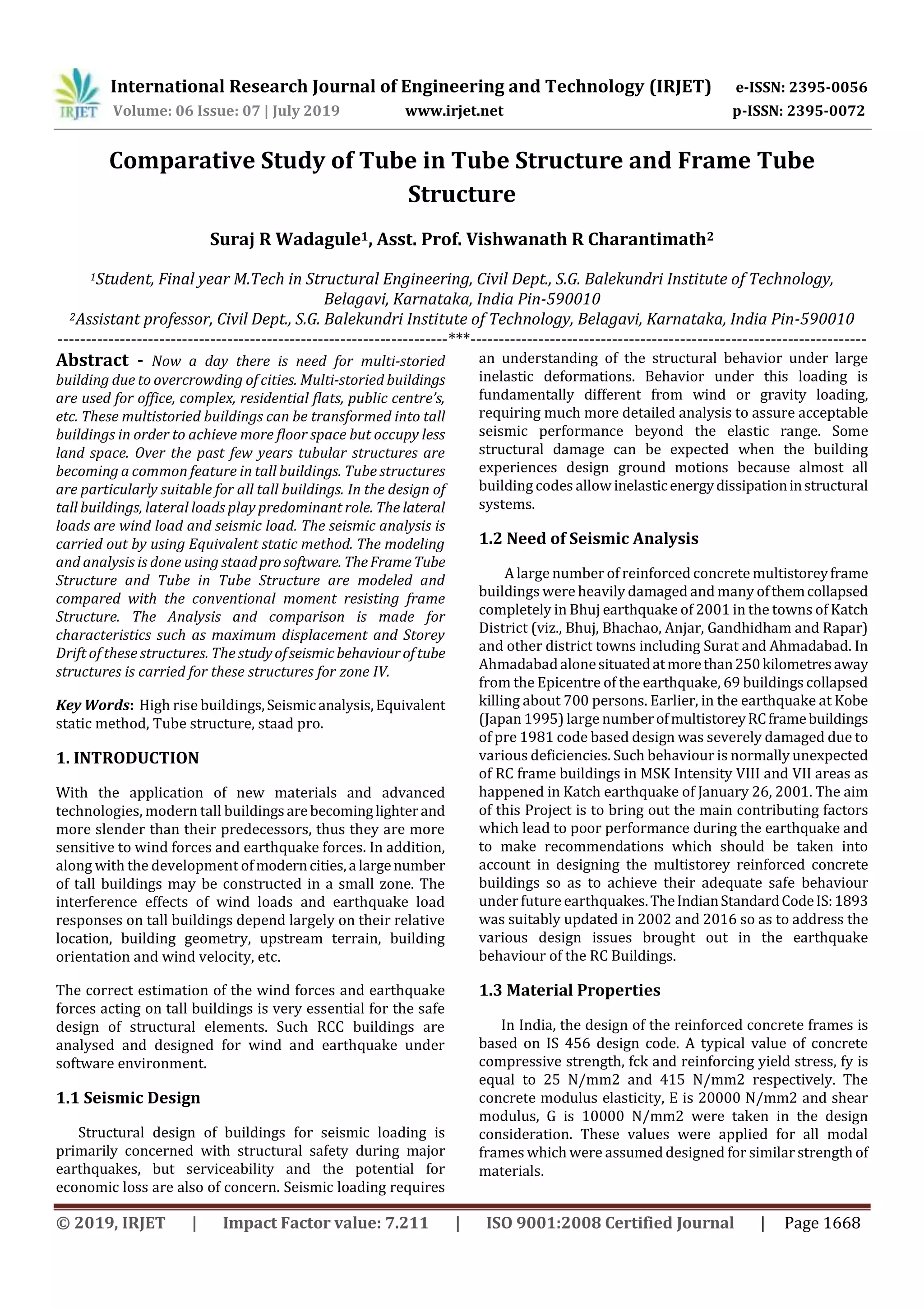 IRJET- Comparative Study of Tube in Tube Structure and Frame Tube ...