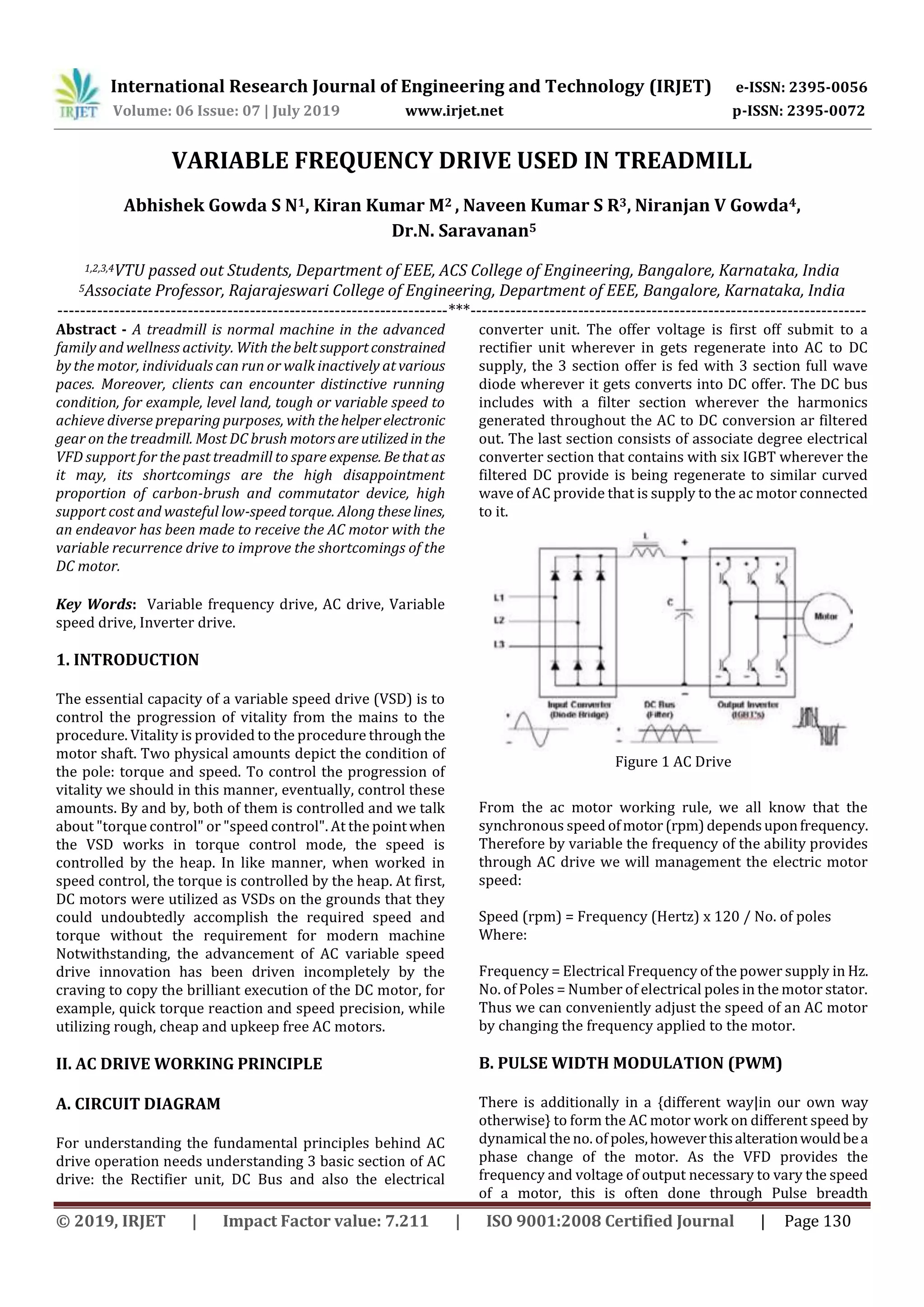 IRJET- Variable Frequency Drive Used in Treadmill | PDF