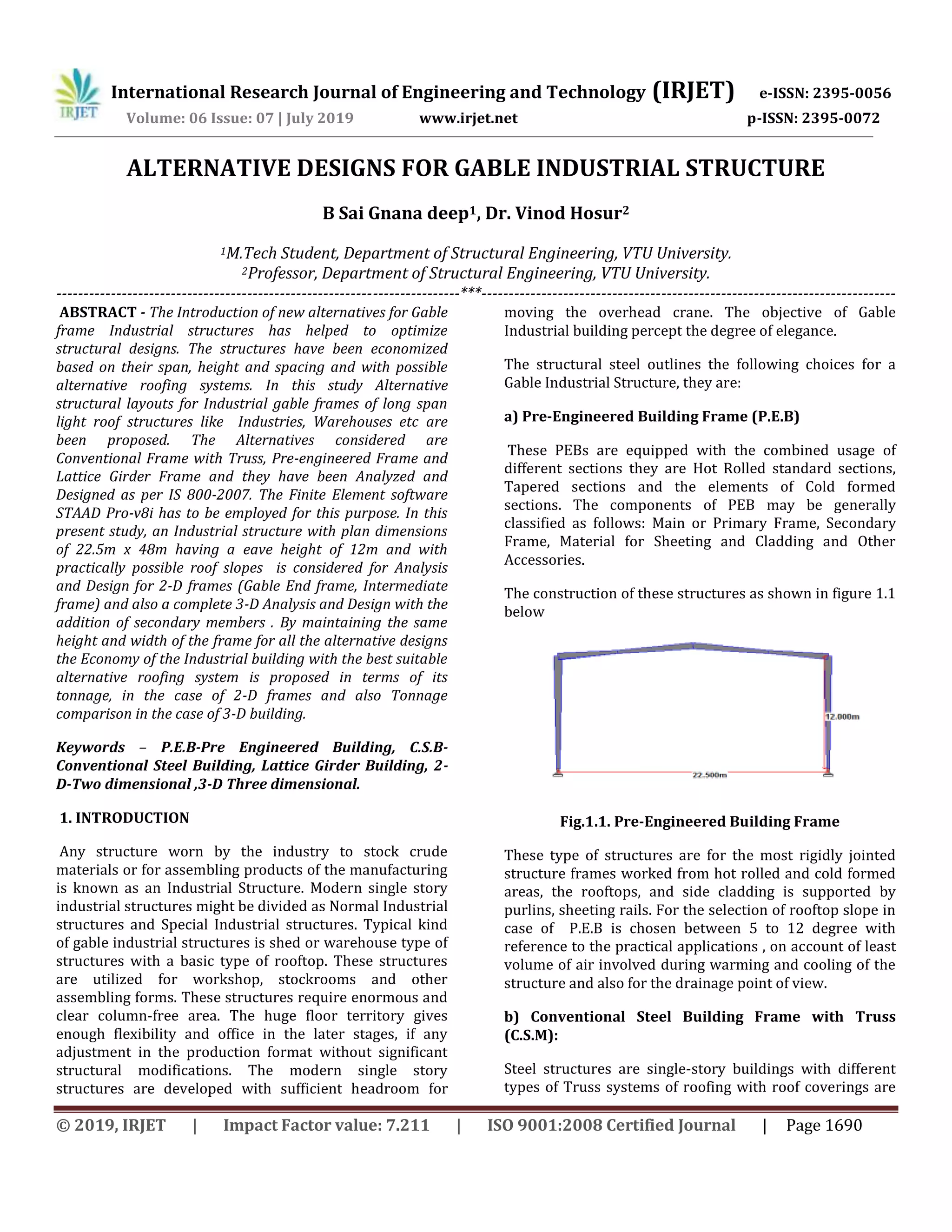 IRJET- Alternative Designs for Gable Industrial Structure | PDF