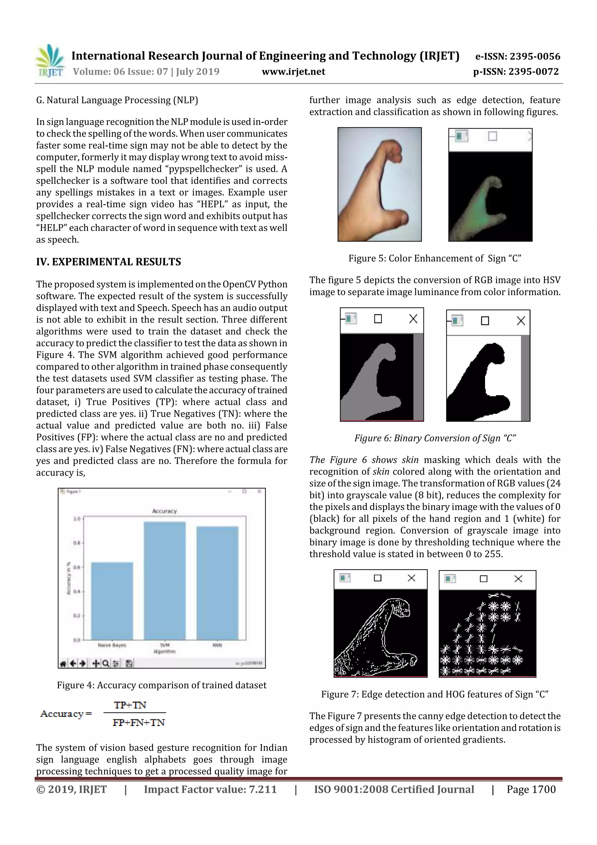 IRJET- Gesture Recognition for Indian Sign Language using HOG and SVM | PDF