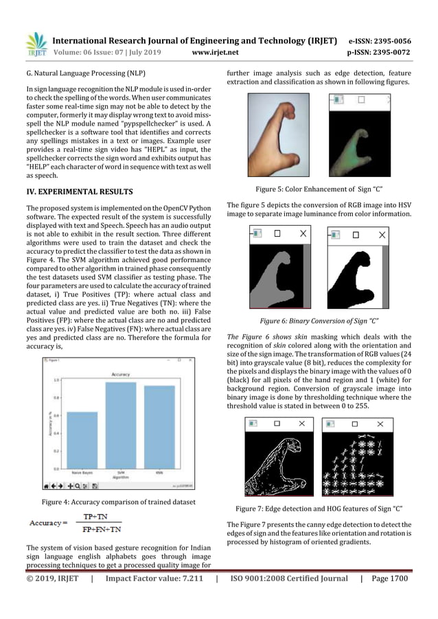IRJET- Gesture Recognition for Indian Sign Language using HOG and SVM | PDF