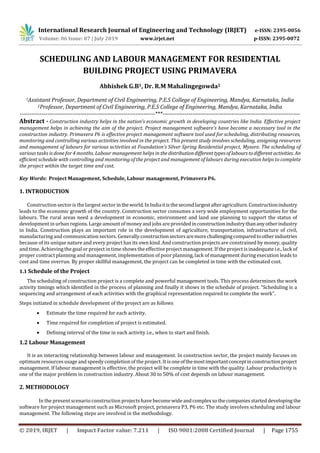 IRJET- Scheduling and Labour Management for Residential Building Project using Primavera | PDF