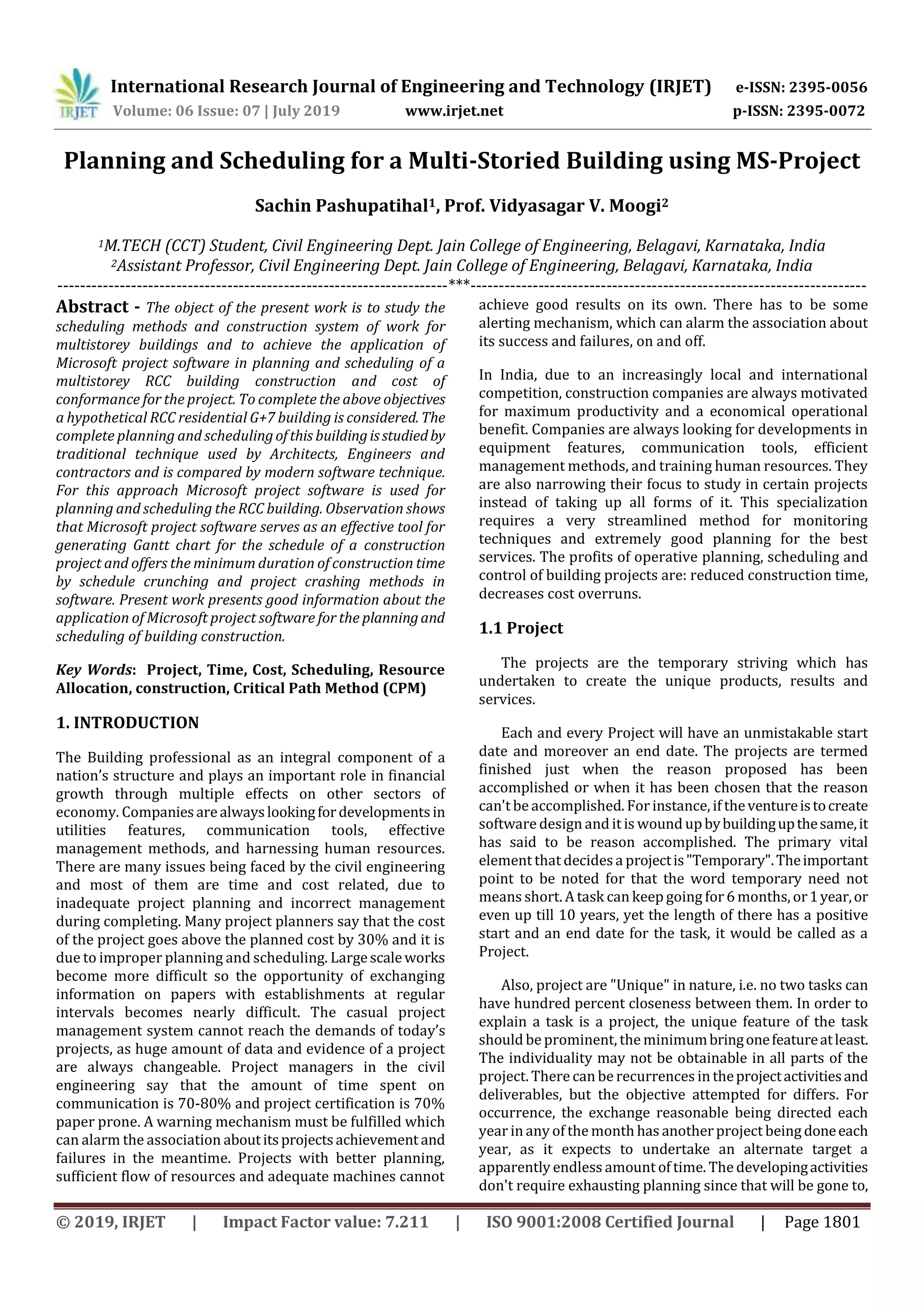 IRJET- Planning and Scheduling for a Multi-Storied Building using MS-Project | PDF ...