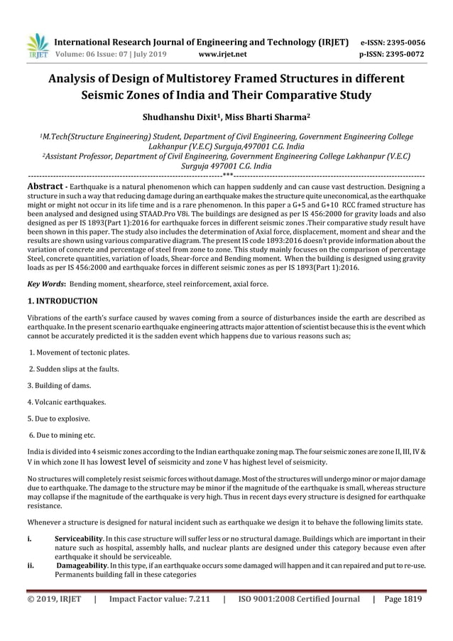 IRJET- Analysis of Design of Multistorey Framed Structures in Different ...
