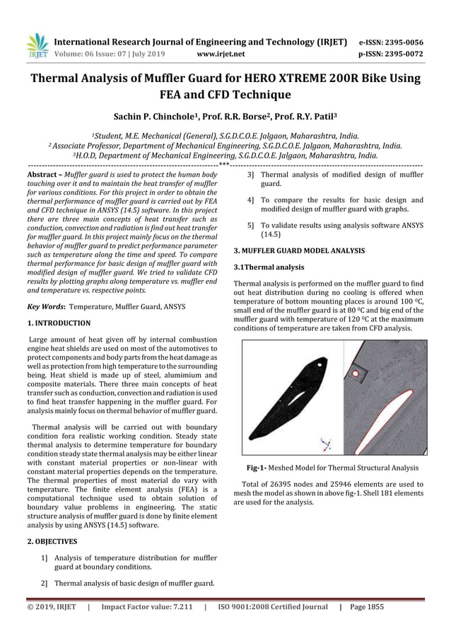 IRJET- Thermal Analysis of Muffler Guard for HERO XTREME 200R Bike using FEA and CFD Technique | PDF