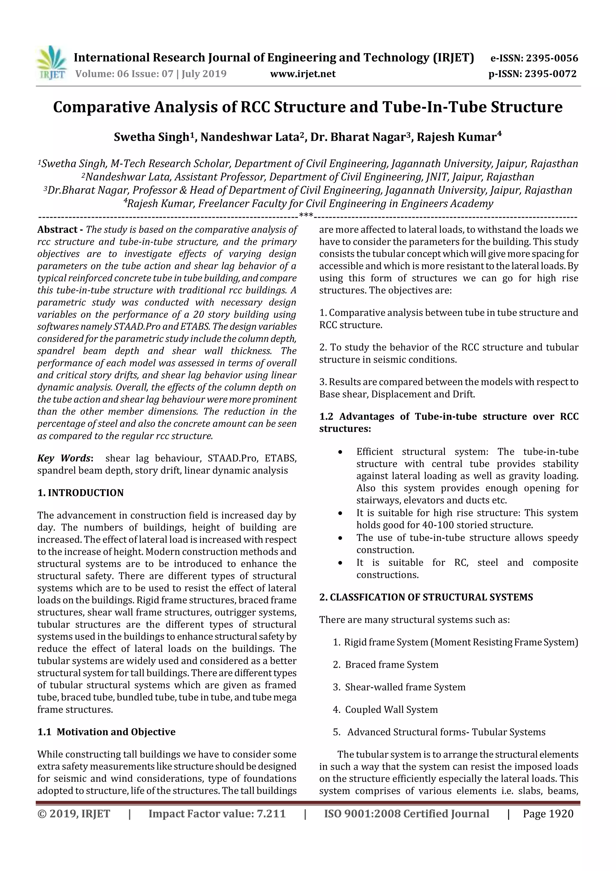 IRJET- Comparative Analysis of RCC Structure and Tube-in-Tube Structure | PDF