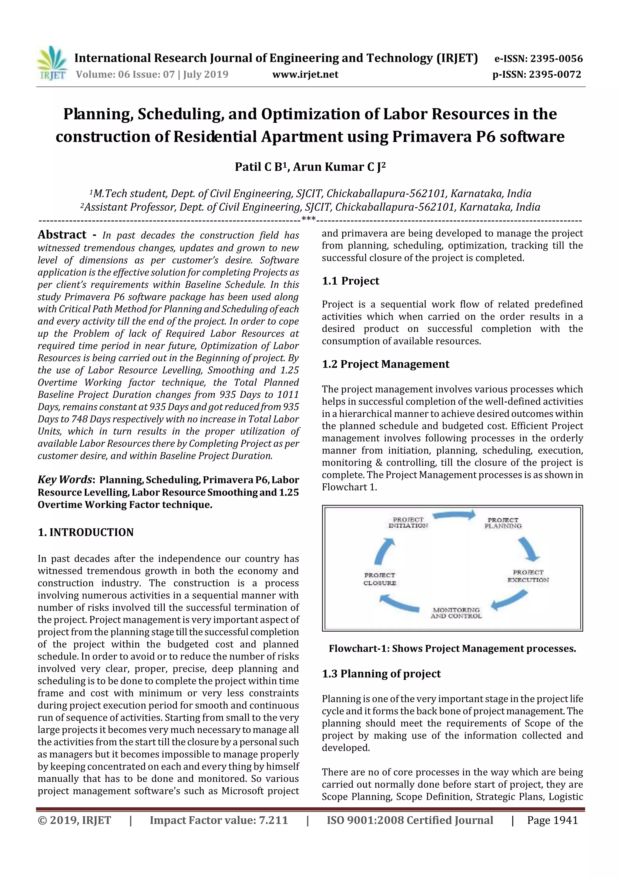 IRJET- Planning, Scheduling, and Optimization of Labor Resources in the Construction of ...