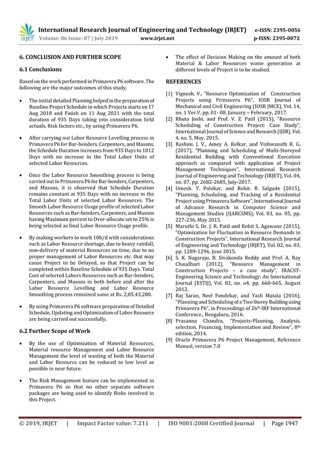 IRJET- Planning, Scheduling, and Optimization of Labor Resources in the Construction of ...