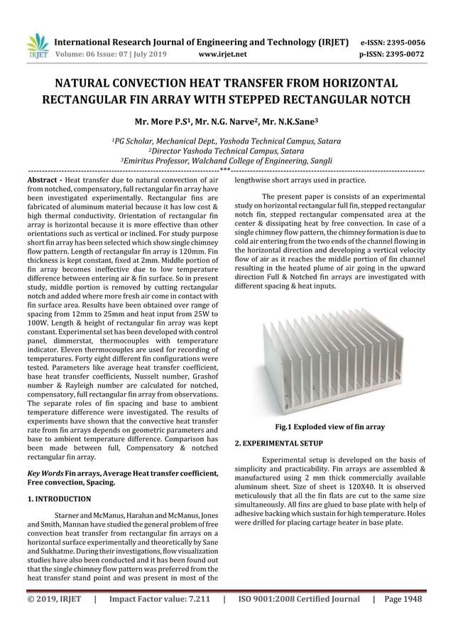 IRJET- Natural Convection Heat Transfer from Horizontal Rectangular Fin Array with Stepped ...