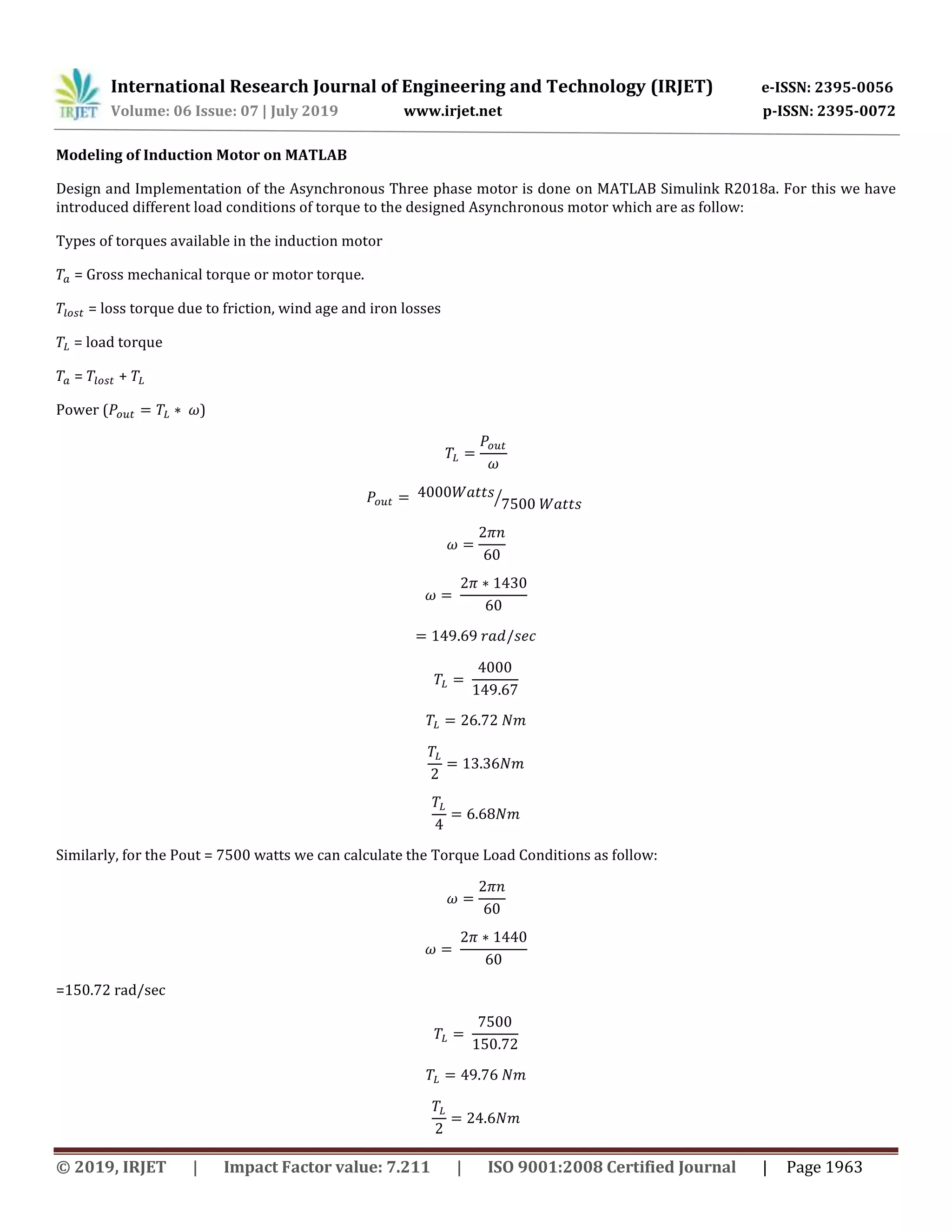 IRJET- Design, Implementation & Analysis of Three Phase Asynchronous Induction Motor using ...