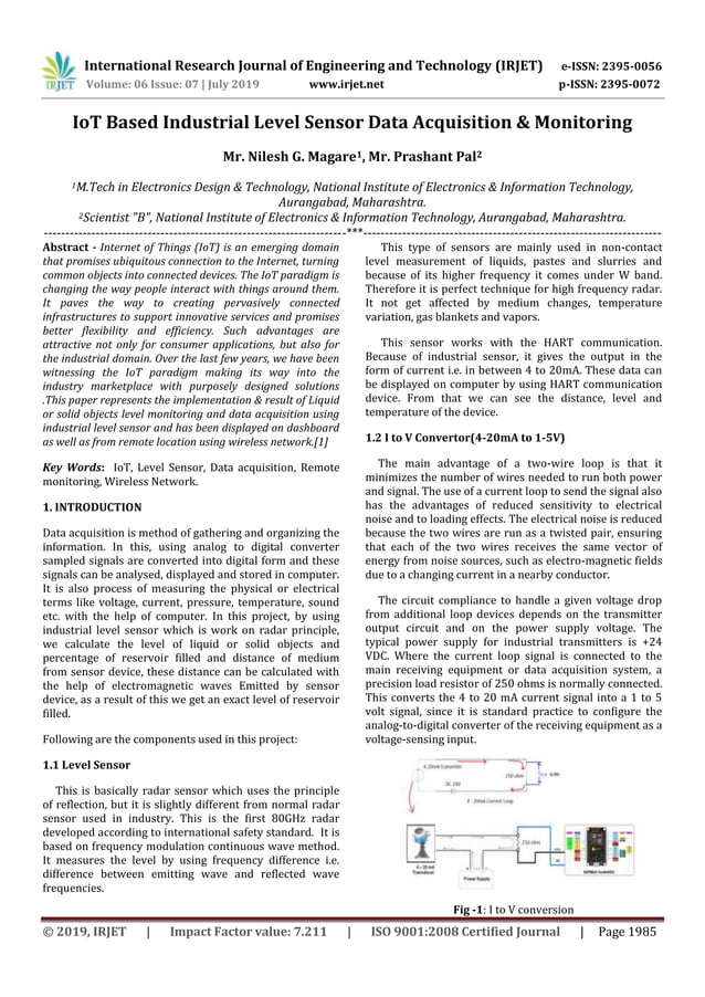 IRJET- IoT based Industrial Level Sensor Data Acquisition & Monitoring | PDF