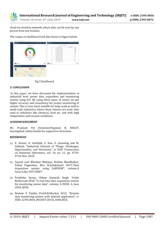 IRJET- IoT based Industrial Level Sensor Data Acquisition & Monitoring | PDF