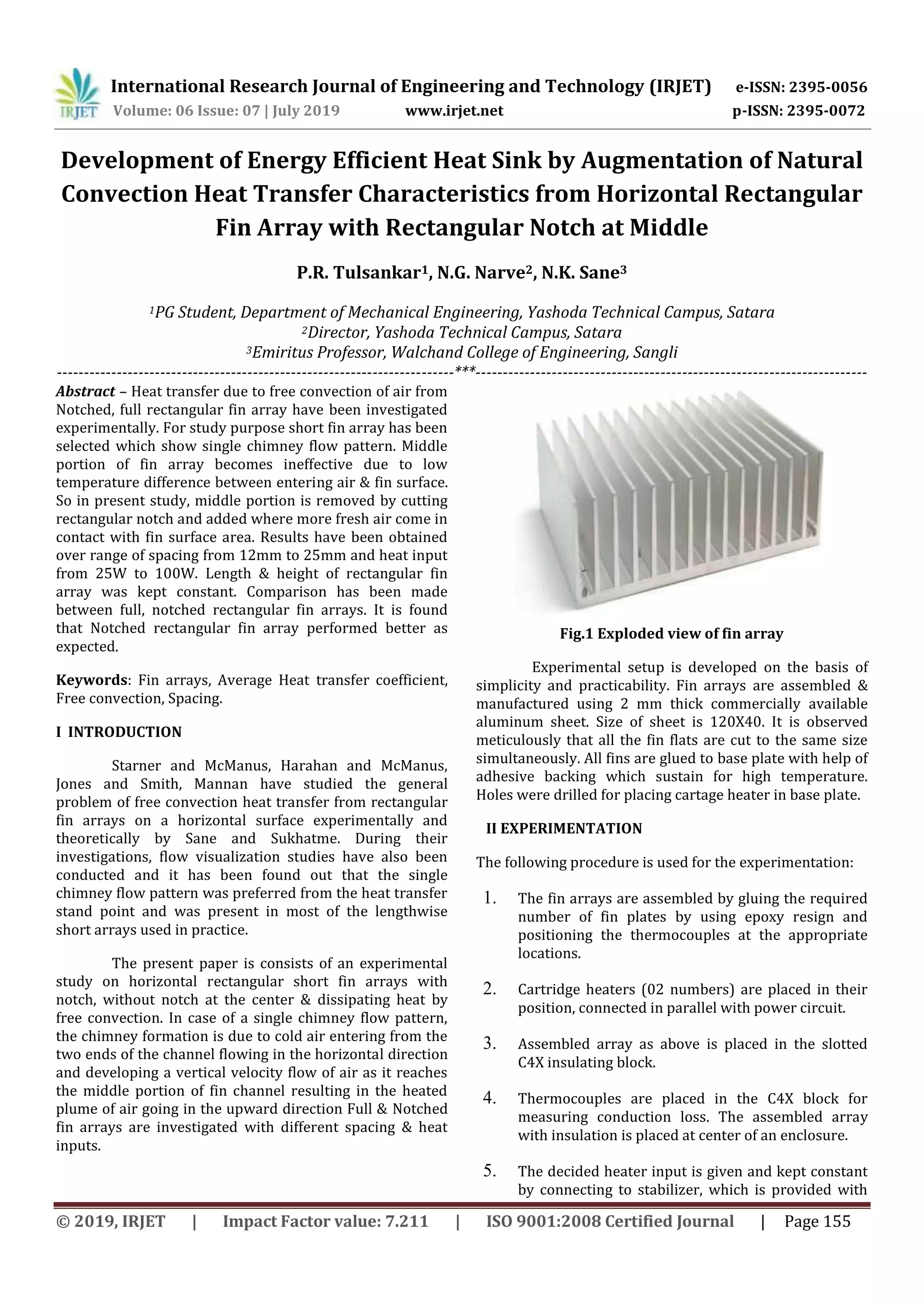 IRJET- Development of Energy Efficient Heat Sink by Augmentation of ...