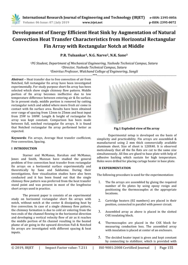 IRJET- Development of Energy Efficient Heat Sink by Augmentation of Natural Convection Heat ...