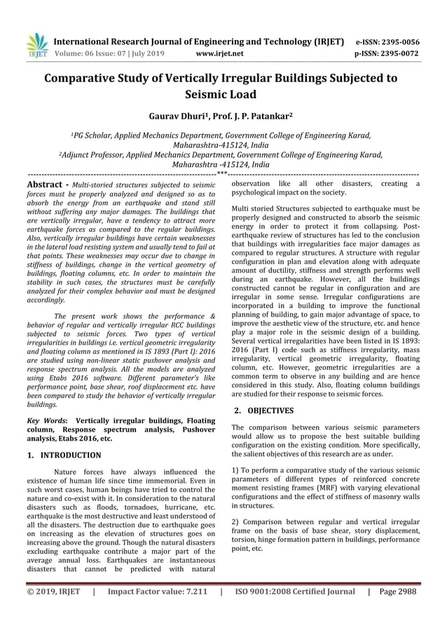 IRJET- Comparative Study of Vertically Irregular Buildings Subjected to Seismic Load | PDF