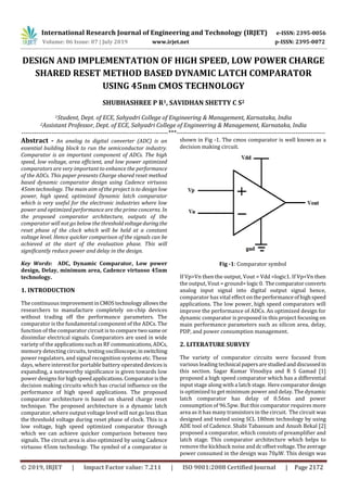 Low Power Charge Shared Reset Dynamic Latch Comparator for ADCs | PDF