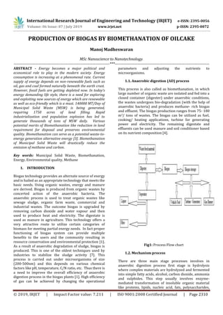 IRJET- Production of Biogas by Biomethanation of Oilcake | PDF