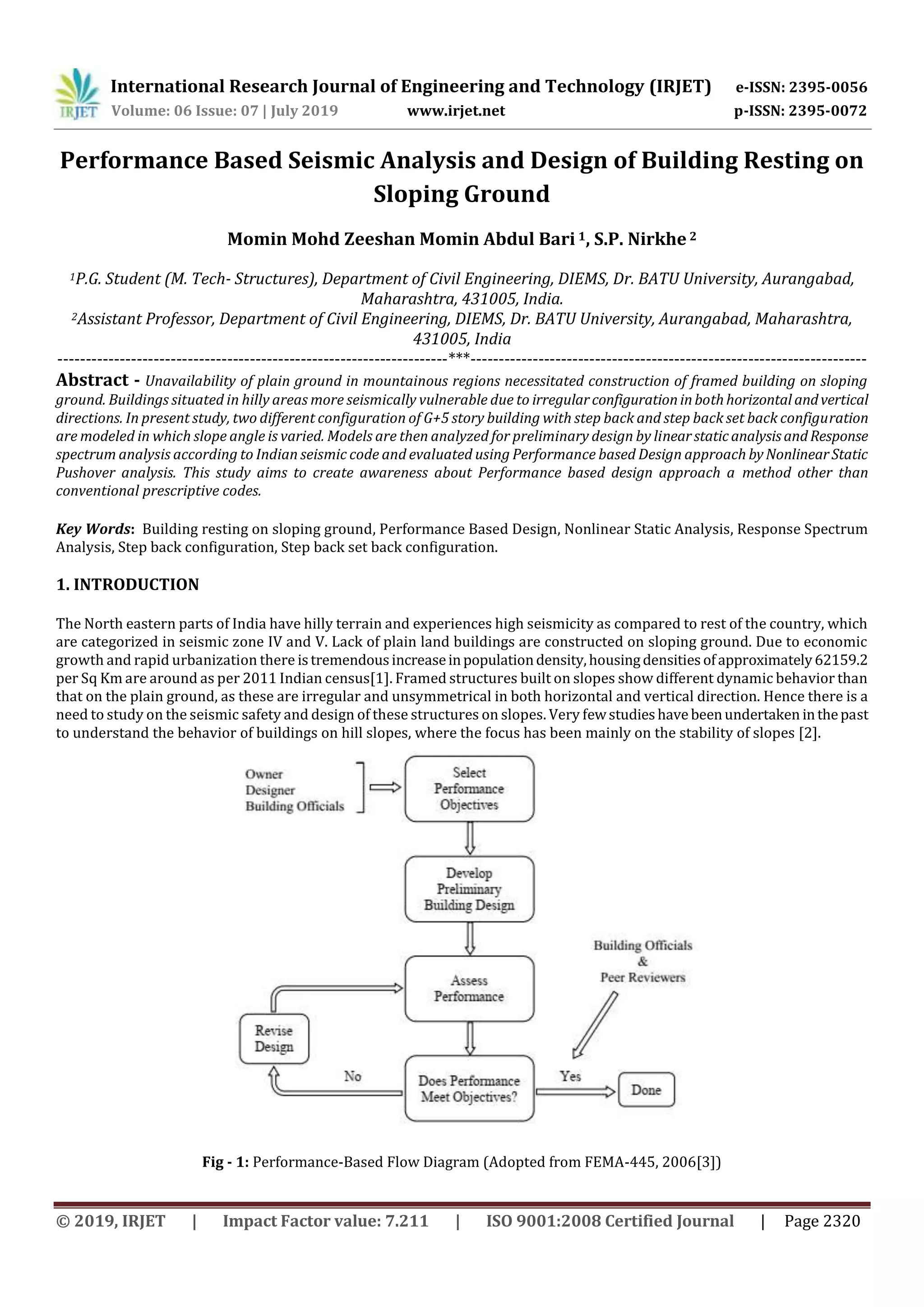 IRJET- Performance based Seismic Analysis and Design of Building Resting on Sloping Ground | PDF
