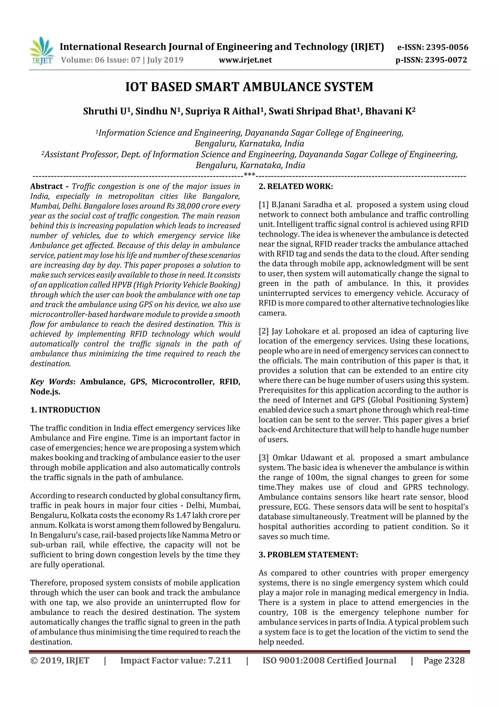 IRJET- IoT based Smart Ambulance System | PDF