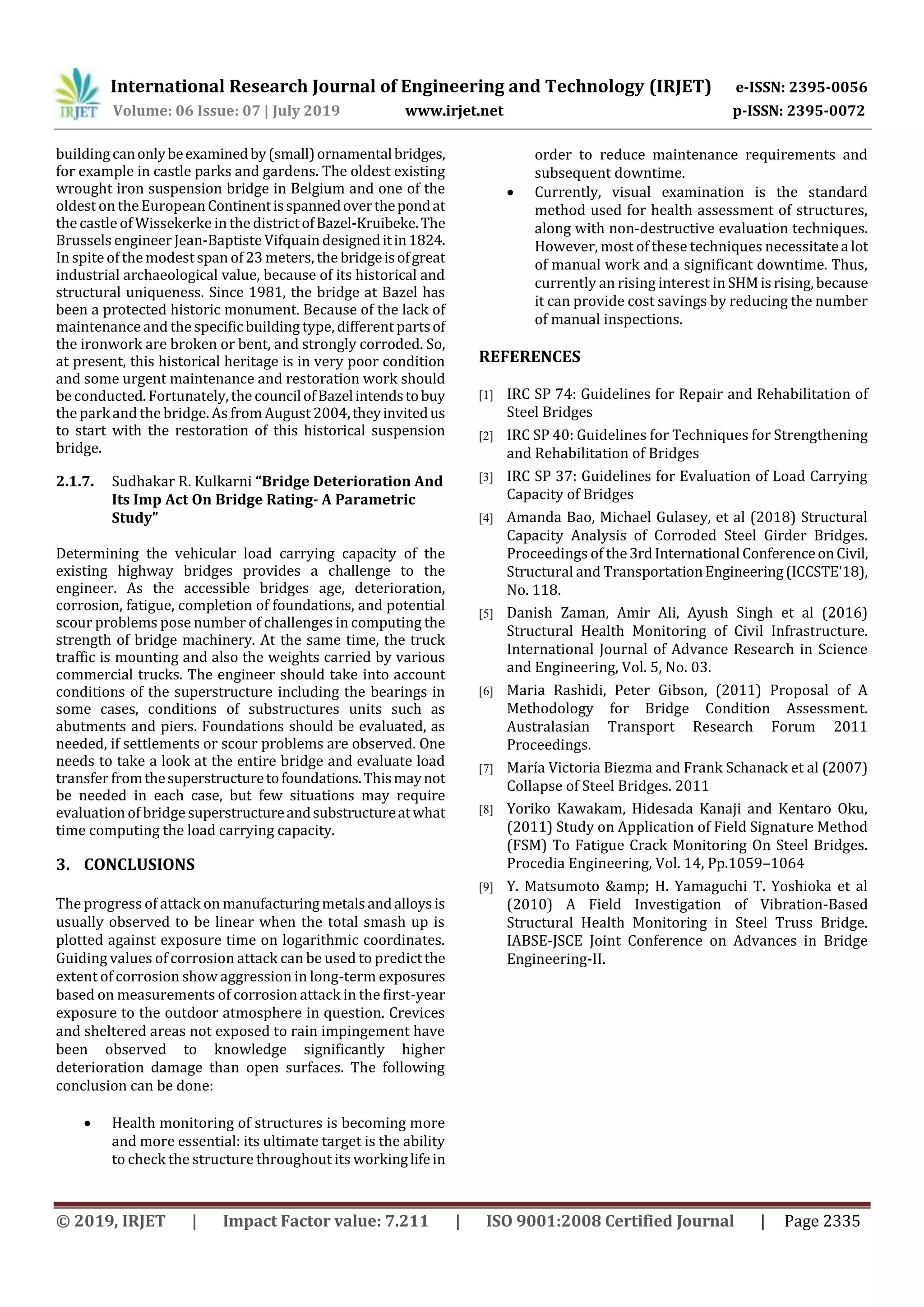 IRJET- A Review of Structural Health Monitoring and Auditing of Steel Bridge | PDF