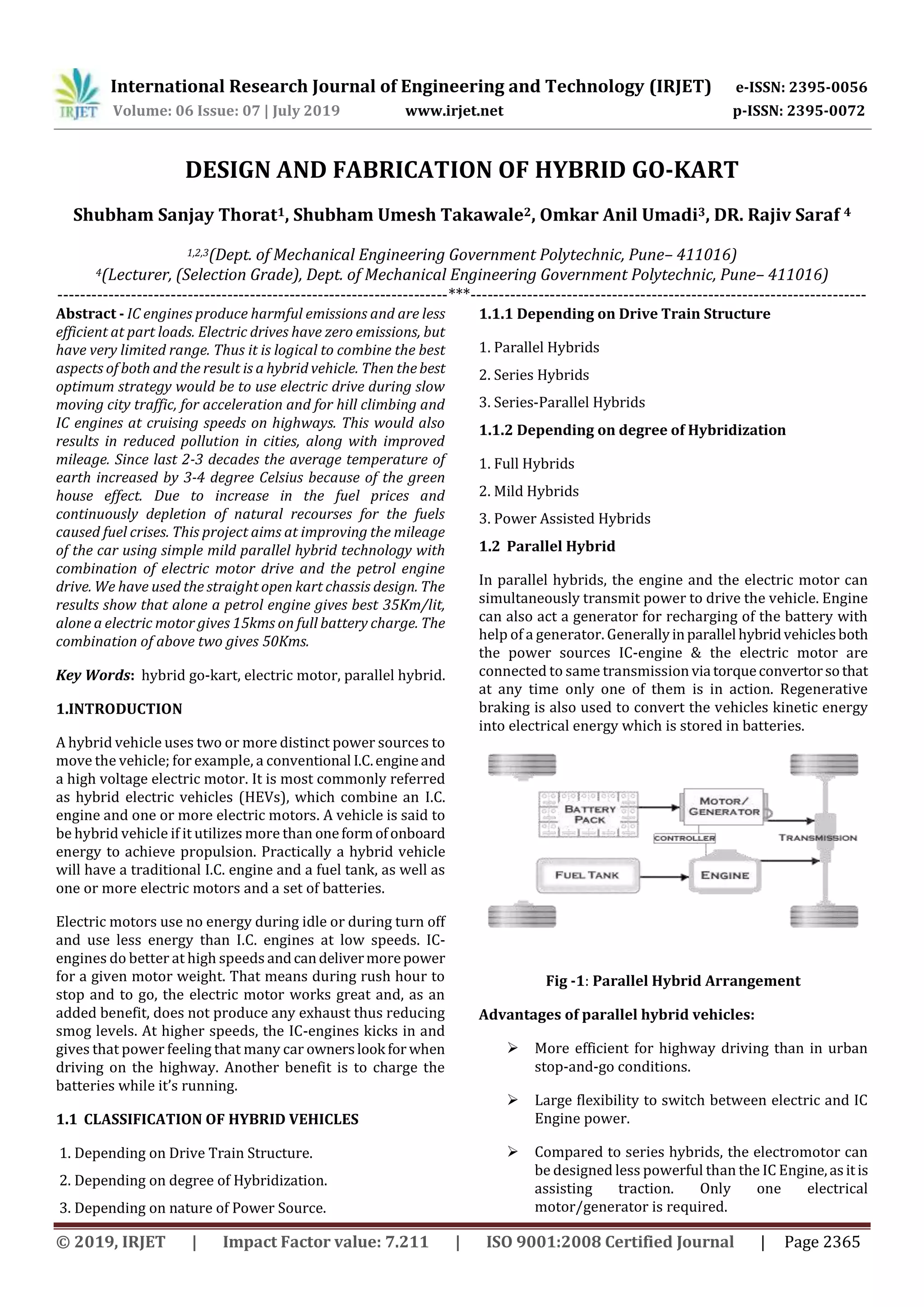 IRJET- Design and Fabrication of Hybrid Go-Kart | PDF