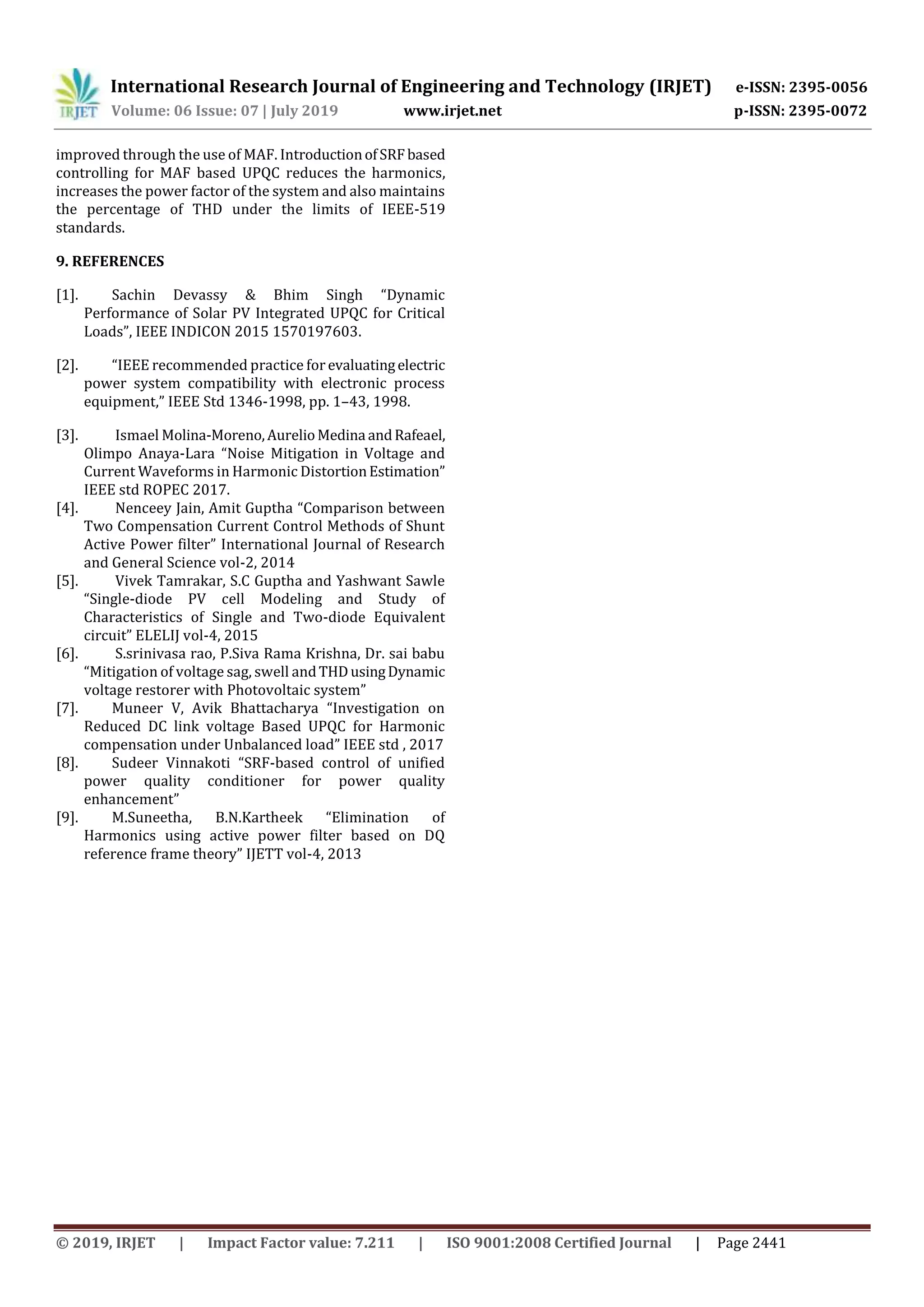 IRJET- Mitigation of Current and Voltage Harmonics using MAF based UPQC ...