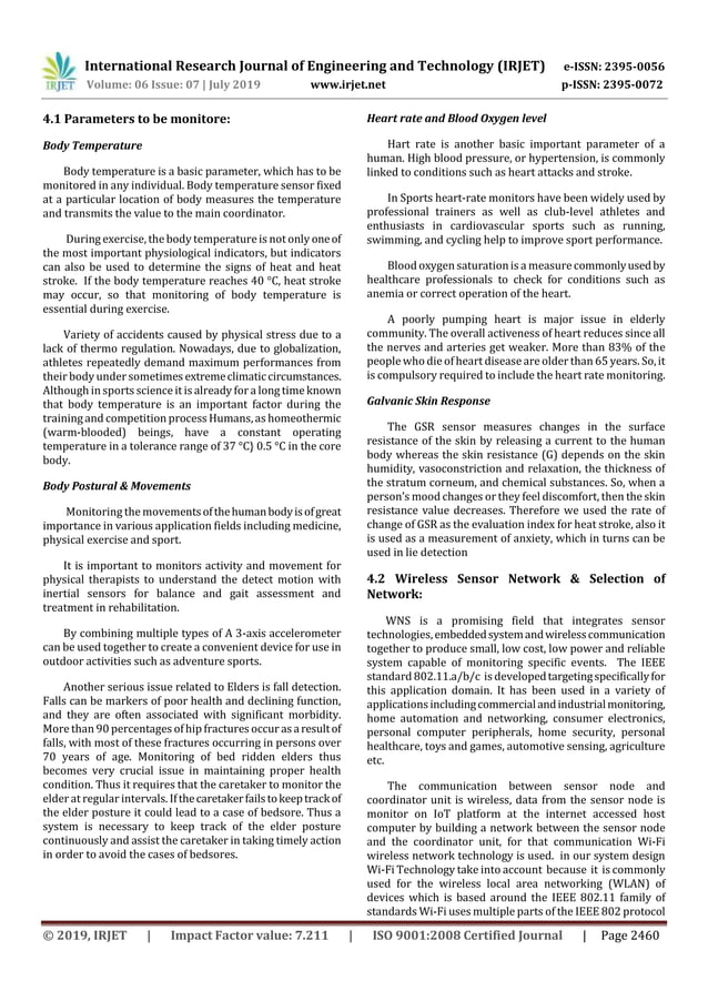 IRJET- IoT based Human Body Parameters Monitoring by using Wearable ...
