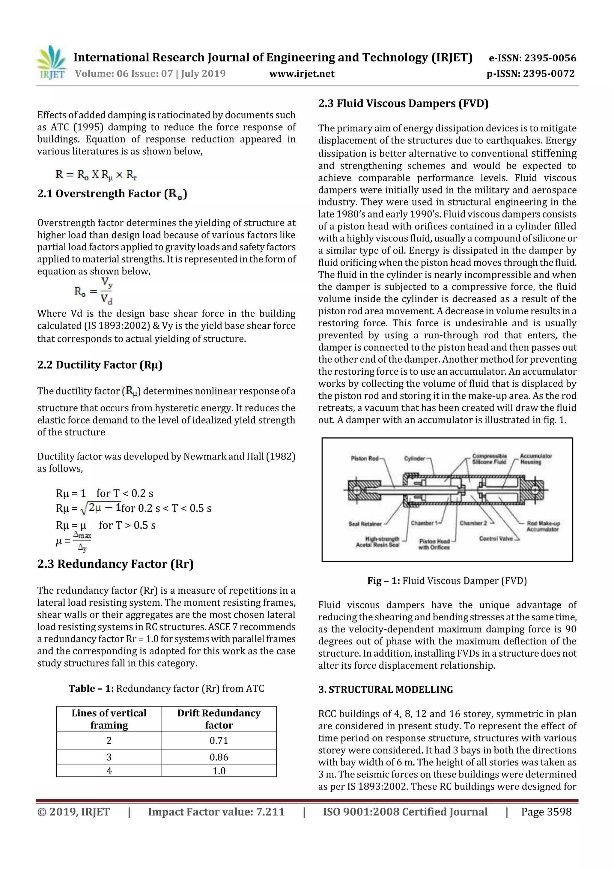 IRJET- Effect of Viscous Dampers on Response Reduction Factor for RCC Frame using Response ...
