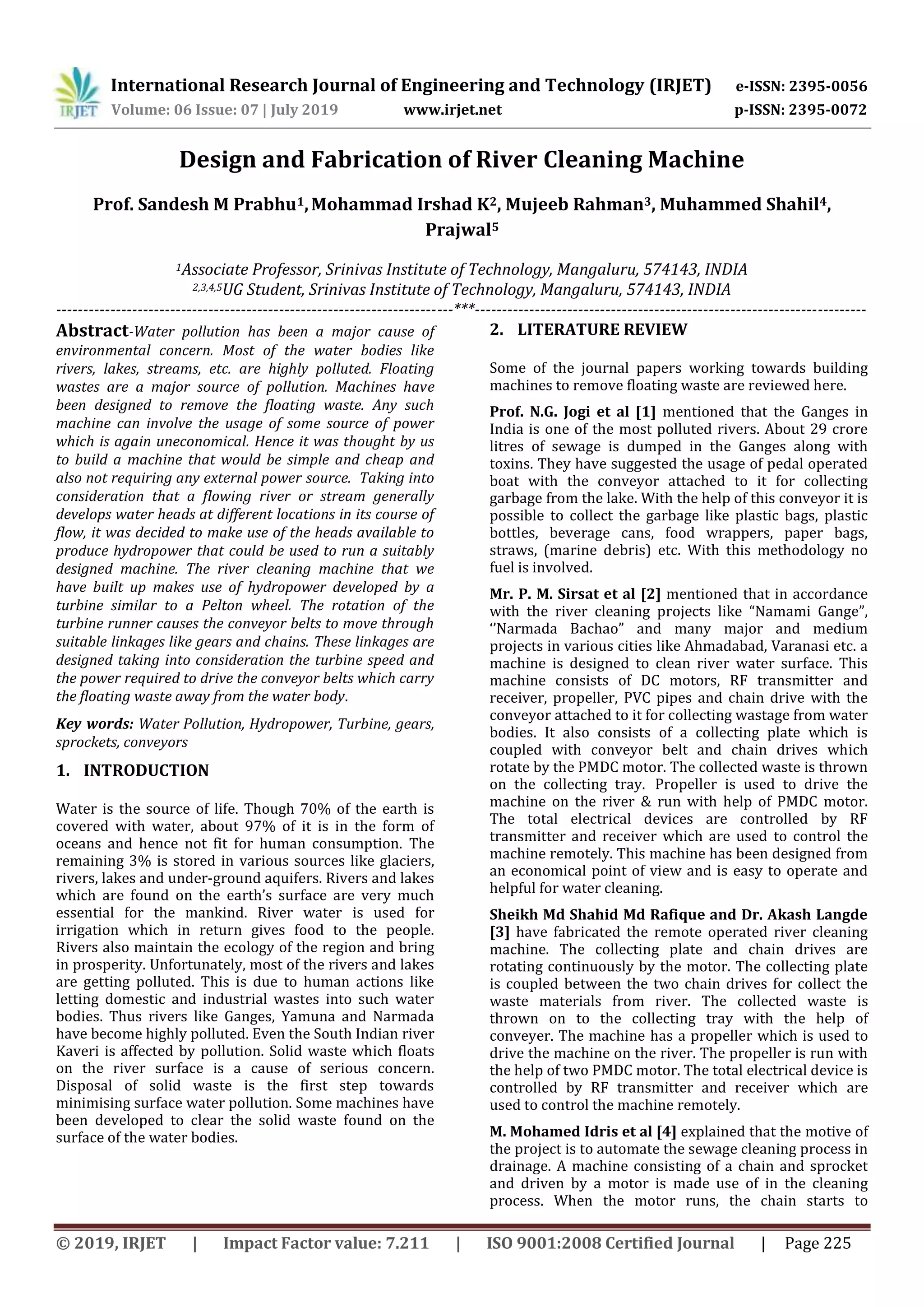 IRJET- Design and Fabrication of River Cleaning Machine | PDF